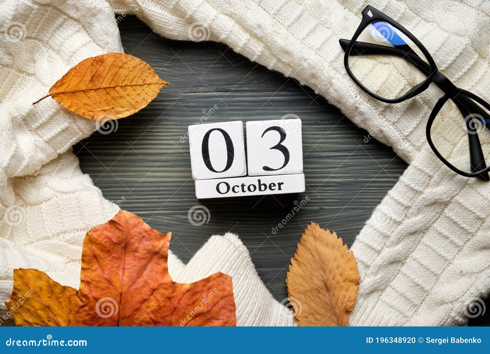 Third Day of Autumn Month Calendar October Stock Photo - Image of plan ...