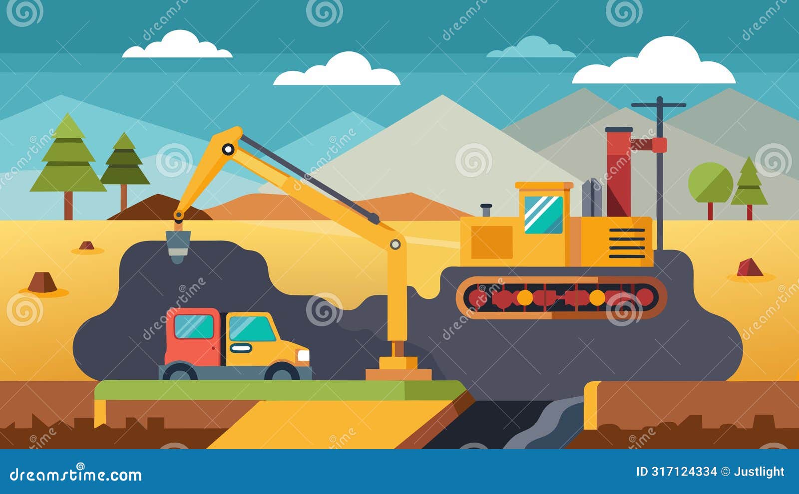 The Third Illustration Shows The Initial Digging And Excavation Process ...