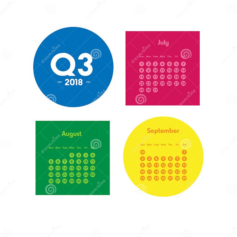 Third Quarter of Calendar 2018 Stock Vector - Illustration of organizer ...