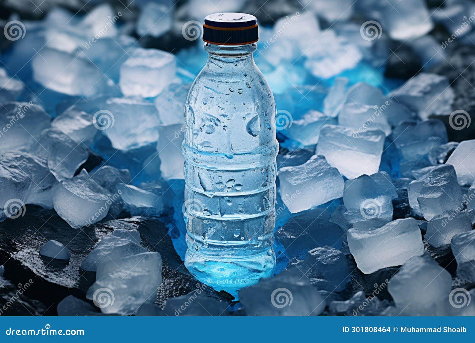 Thirst Quencher Water Bottle on a Bed of Ice Cubes Stock Illustration ...
