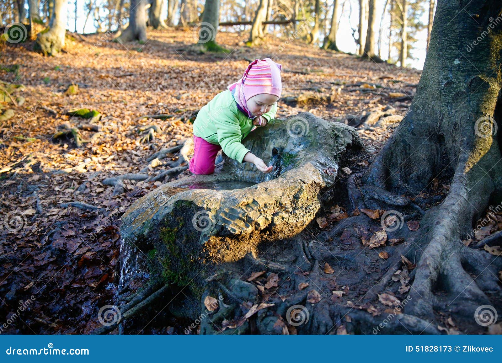 Thirsty Girl Drinking Spring Water Stock Image - Image of hike ...