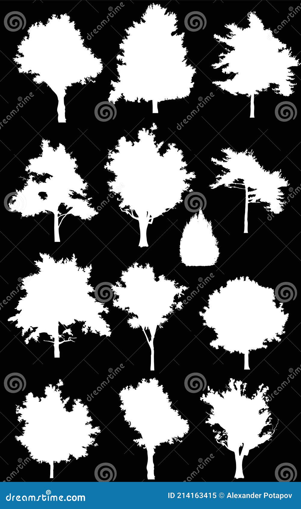 Thirteen Isolated on Black Trees Outlines Stock Vector - Illustration ...