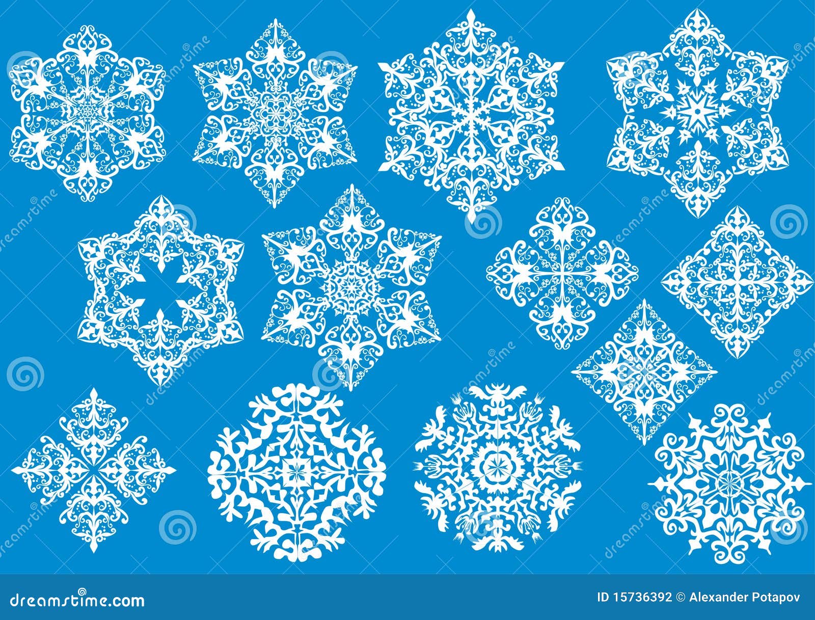Thirteen White Snowflakes Collection Stock Vector - Illustration of ...