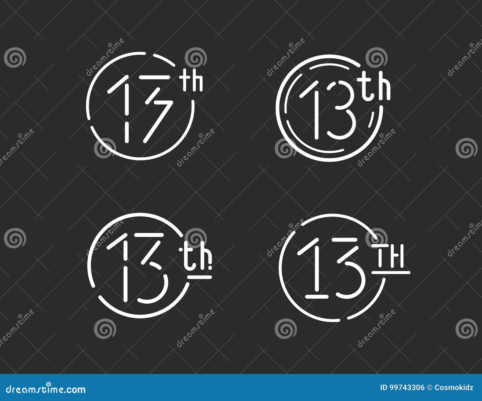 Thirteenth Logotype Variants, Thirteen Vector Sign, 13th Icon Set Stock ...