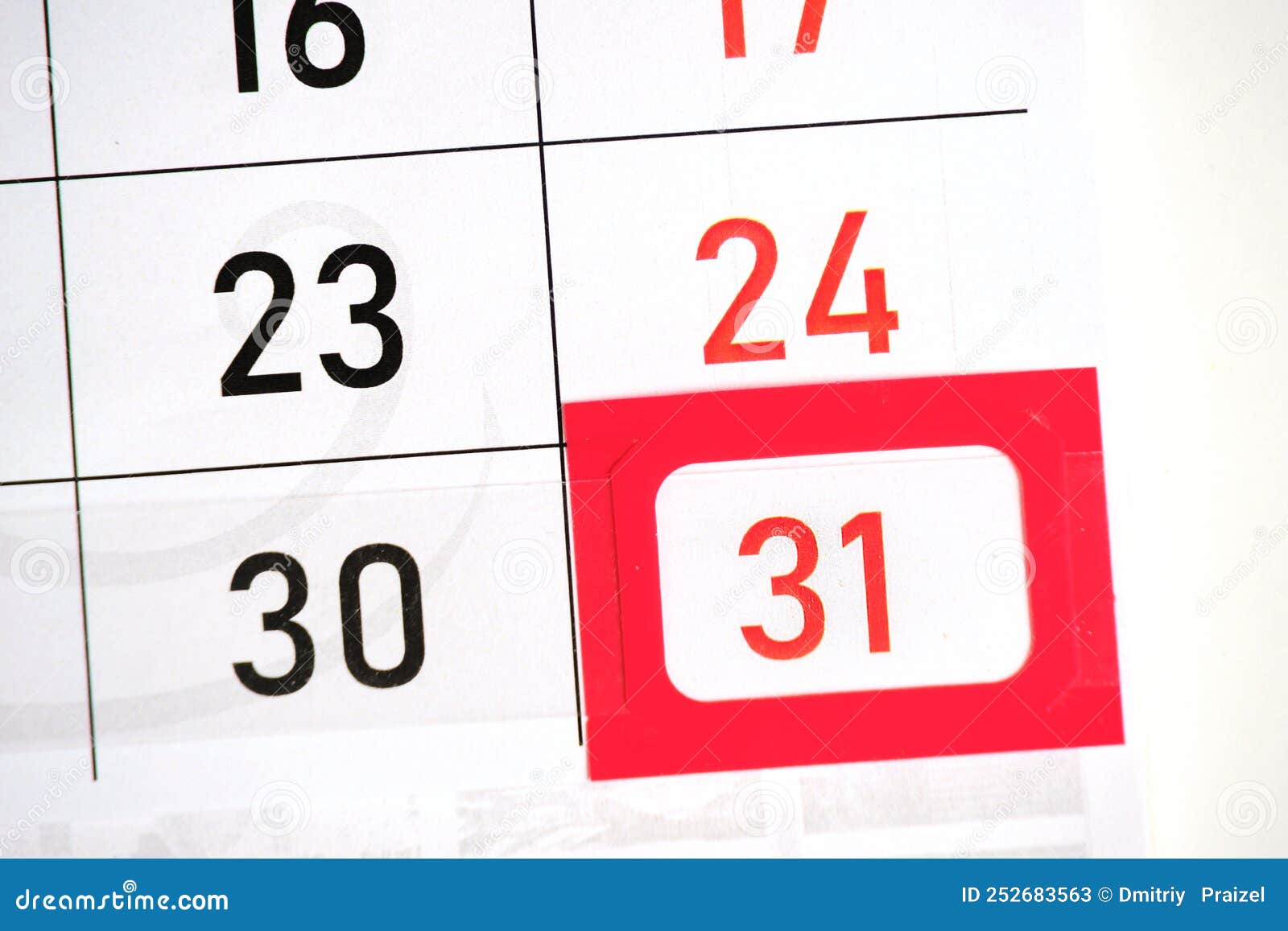 Thirty First Number,red Day in Calendar Stock Image - Image of operate ...