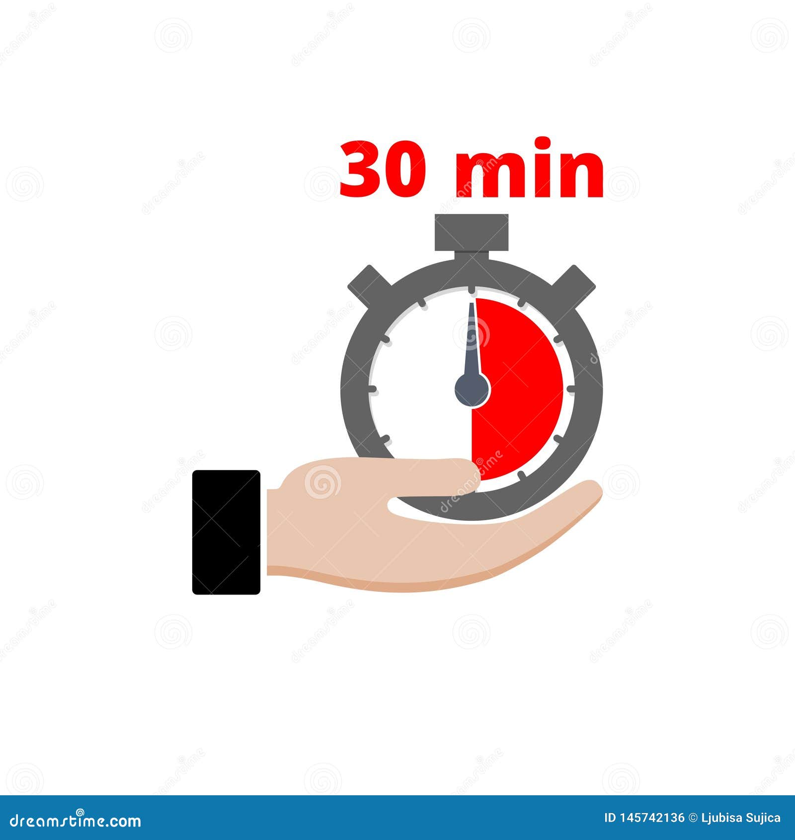 90 Mins Countdown Timer Icon On White Background. Stopwatch Symbol ...