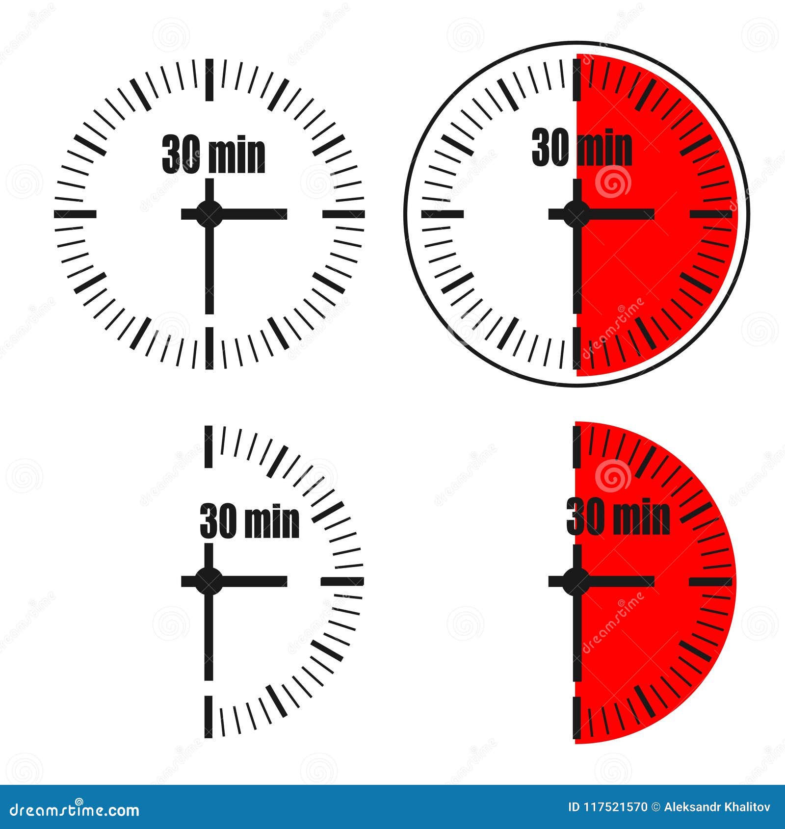 Thirty Minutes Clock on White Background. Stock Illustration ...