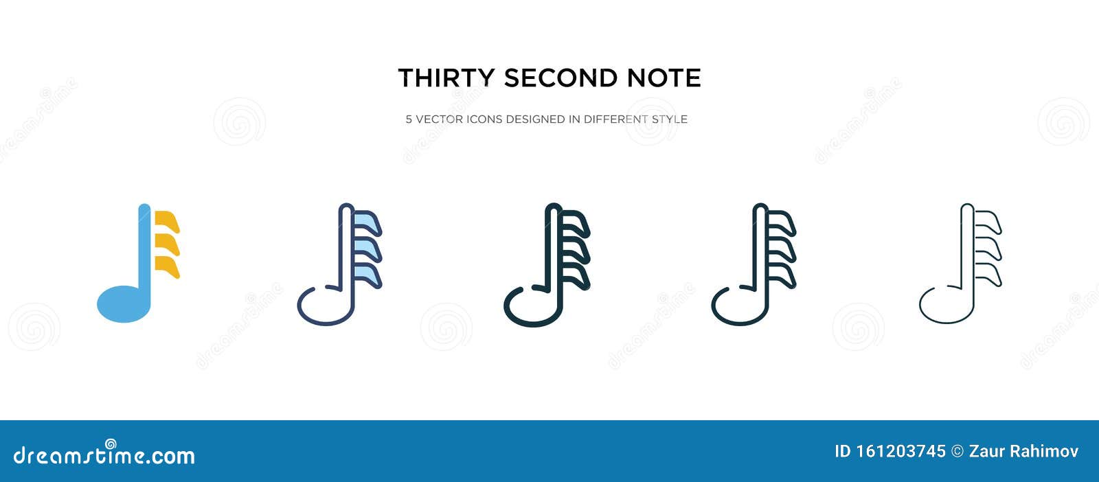 Thirty Second Note Icon in Different Style Vector Illustration. Two ...