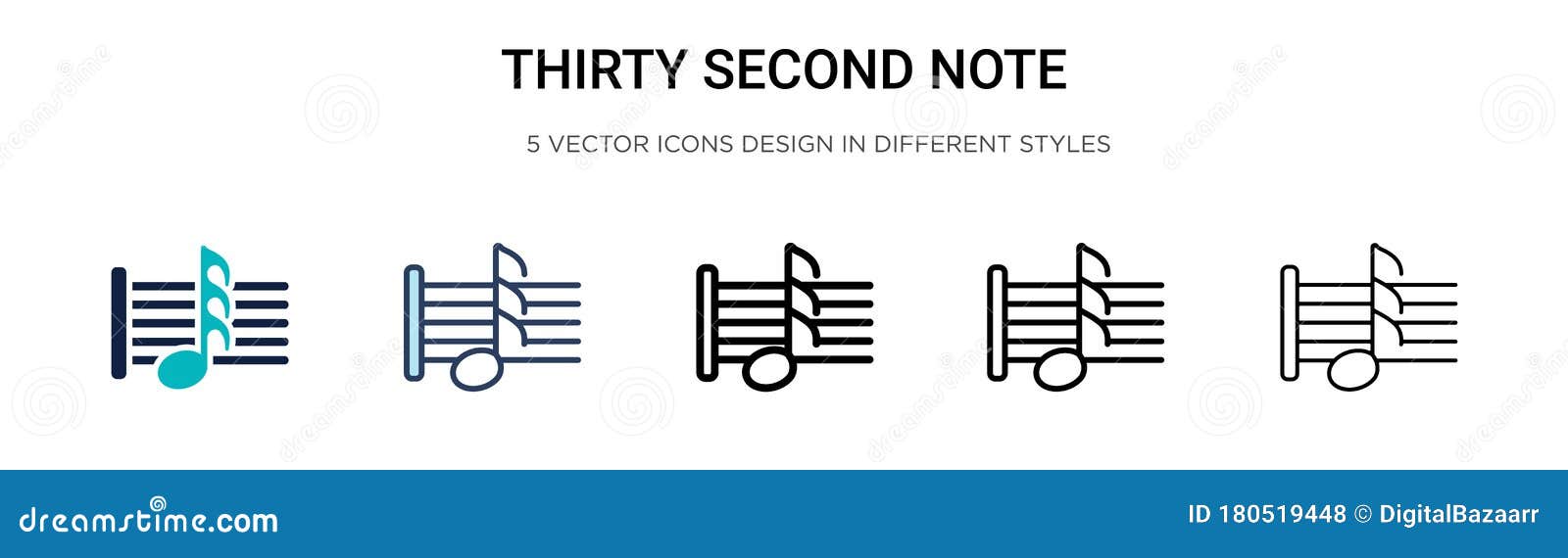 Thirty Second Note Vector Icon On White Background. Flat Vector Thirty ...