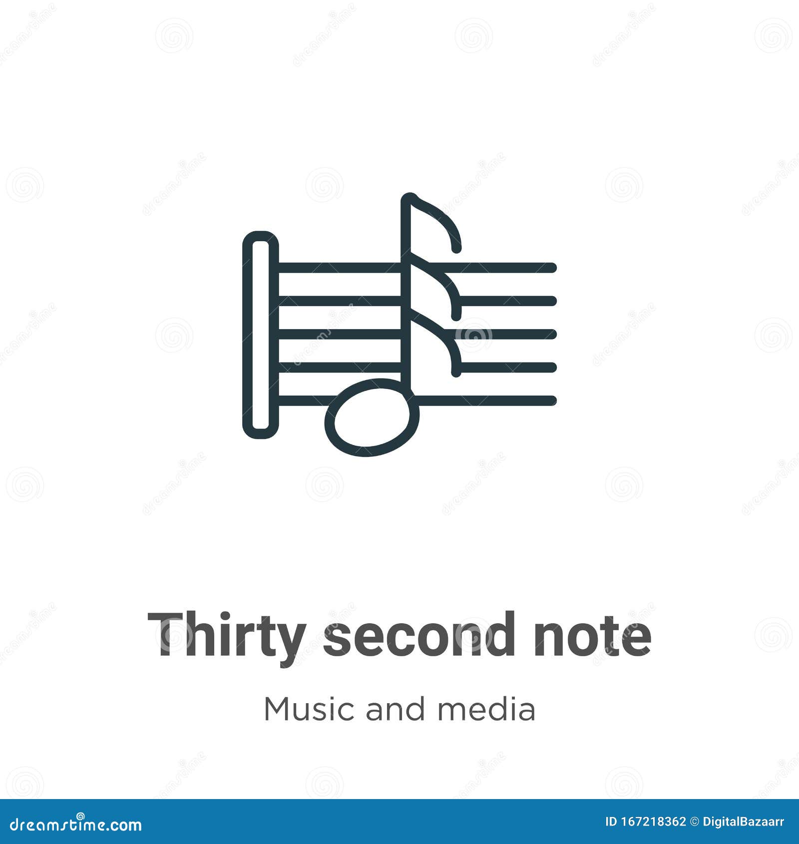Thirty Second Note Outline Vector Icon. Thin Line Black Thirty Second ...