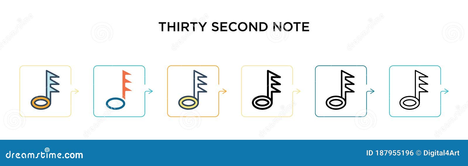 Thirty Second Note Vector Icon in 6 Different Modern Styles. Black, Two ...