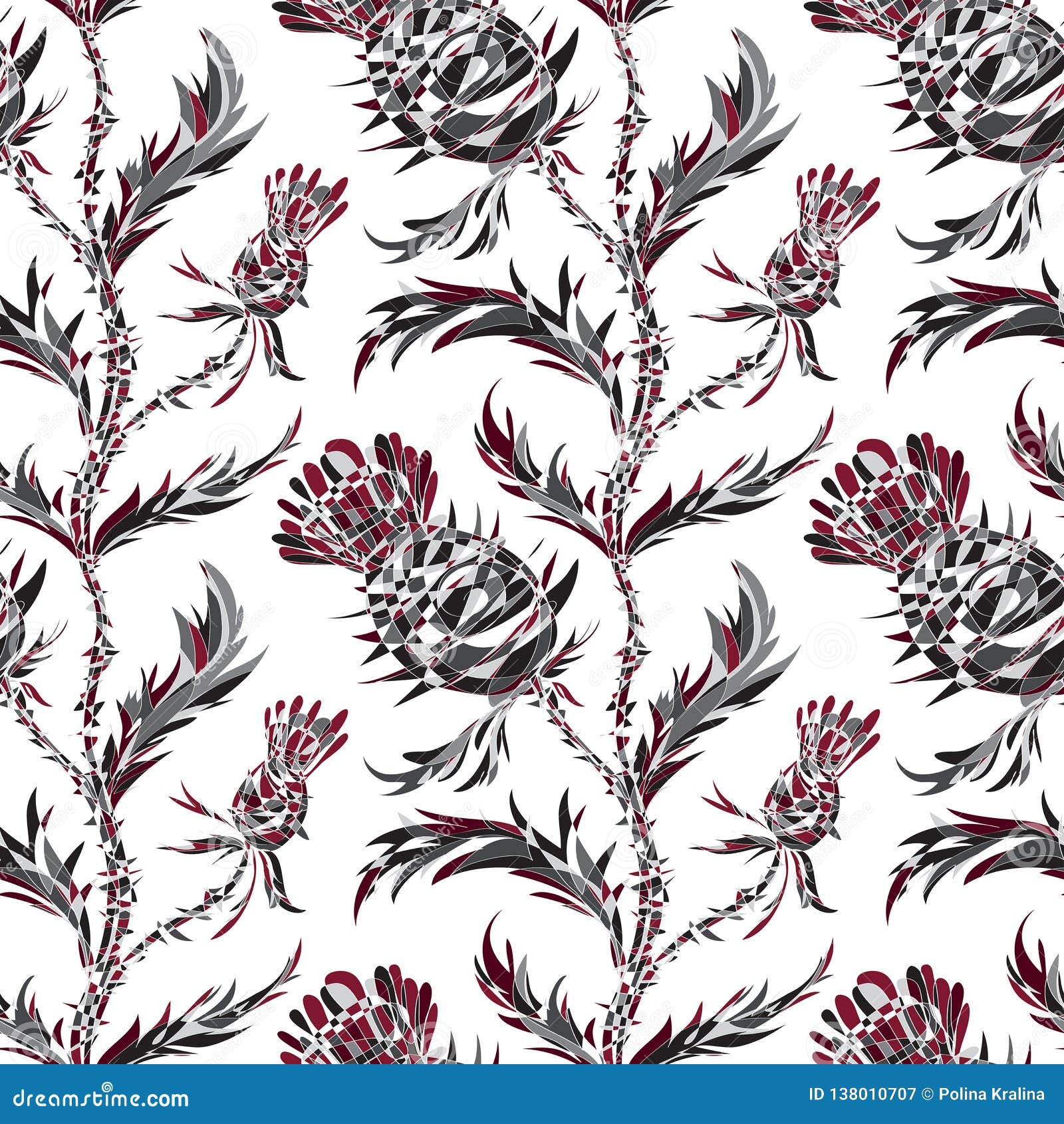 Seamless Pattern with Stylized Flowers and Thistle Leaves Stock Vector ...