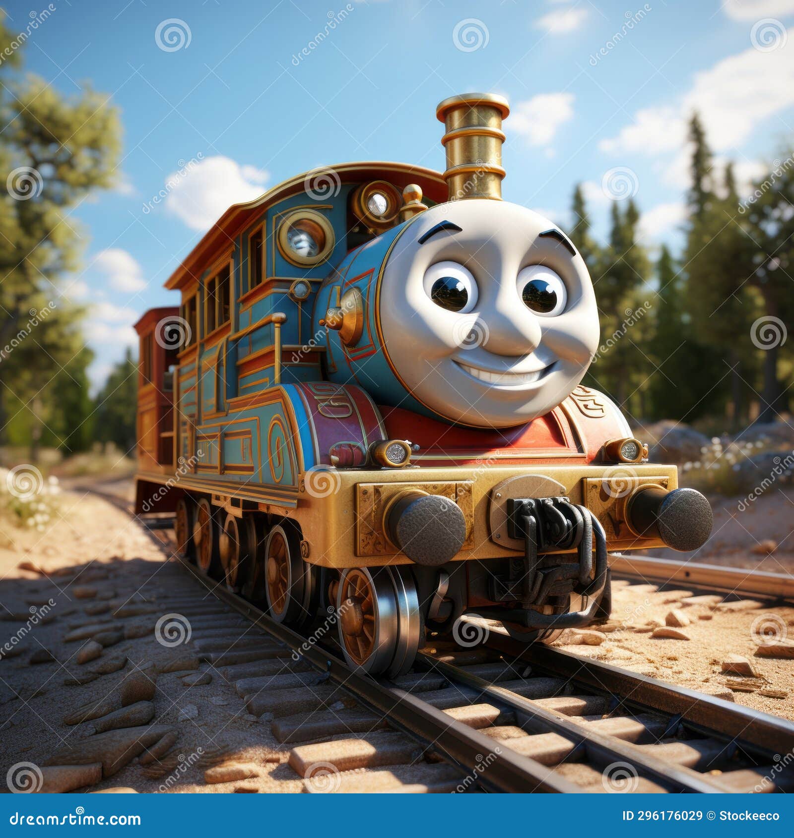 Thomas the Train: Playful Cartoon Character in a Dynamic Forest Setting ...
