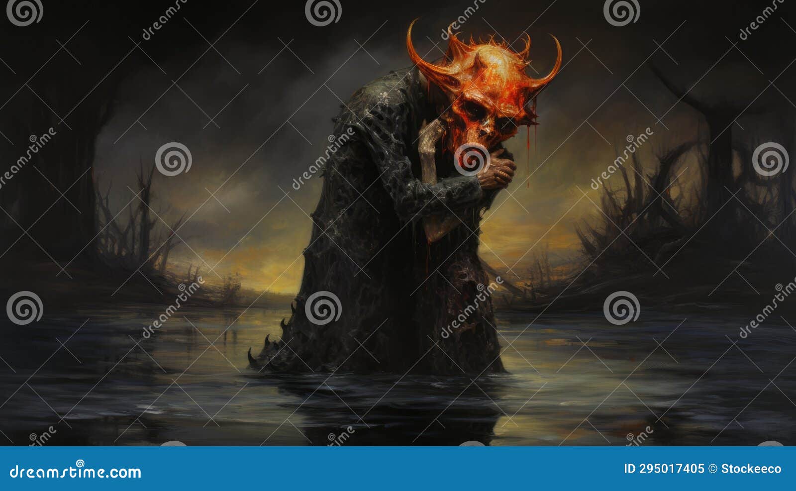 Gothic Eldrich Horror Oil Painting Devil in Water Stock Illustration ...