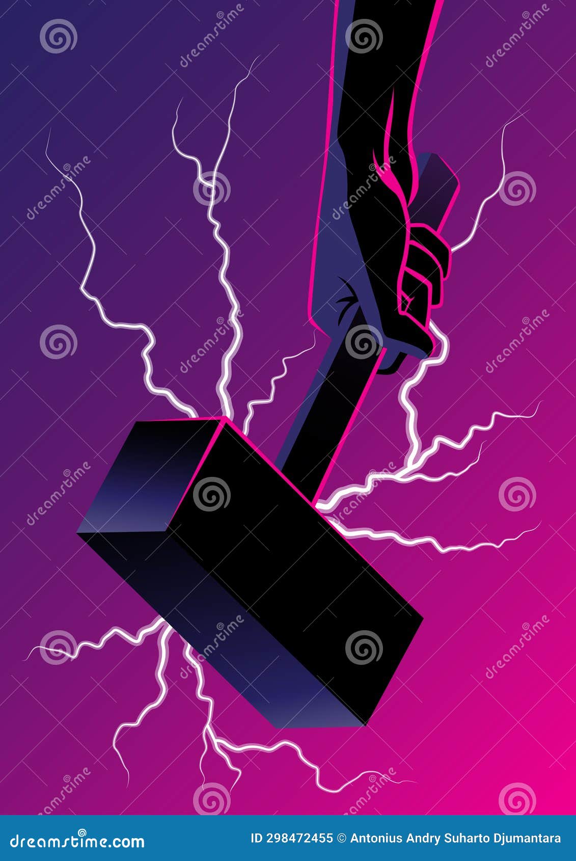 Thor Hand Holding Lighting Hammer Stock Vector - Illustration of burst ...