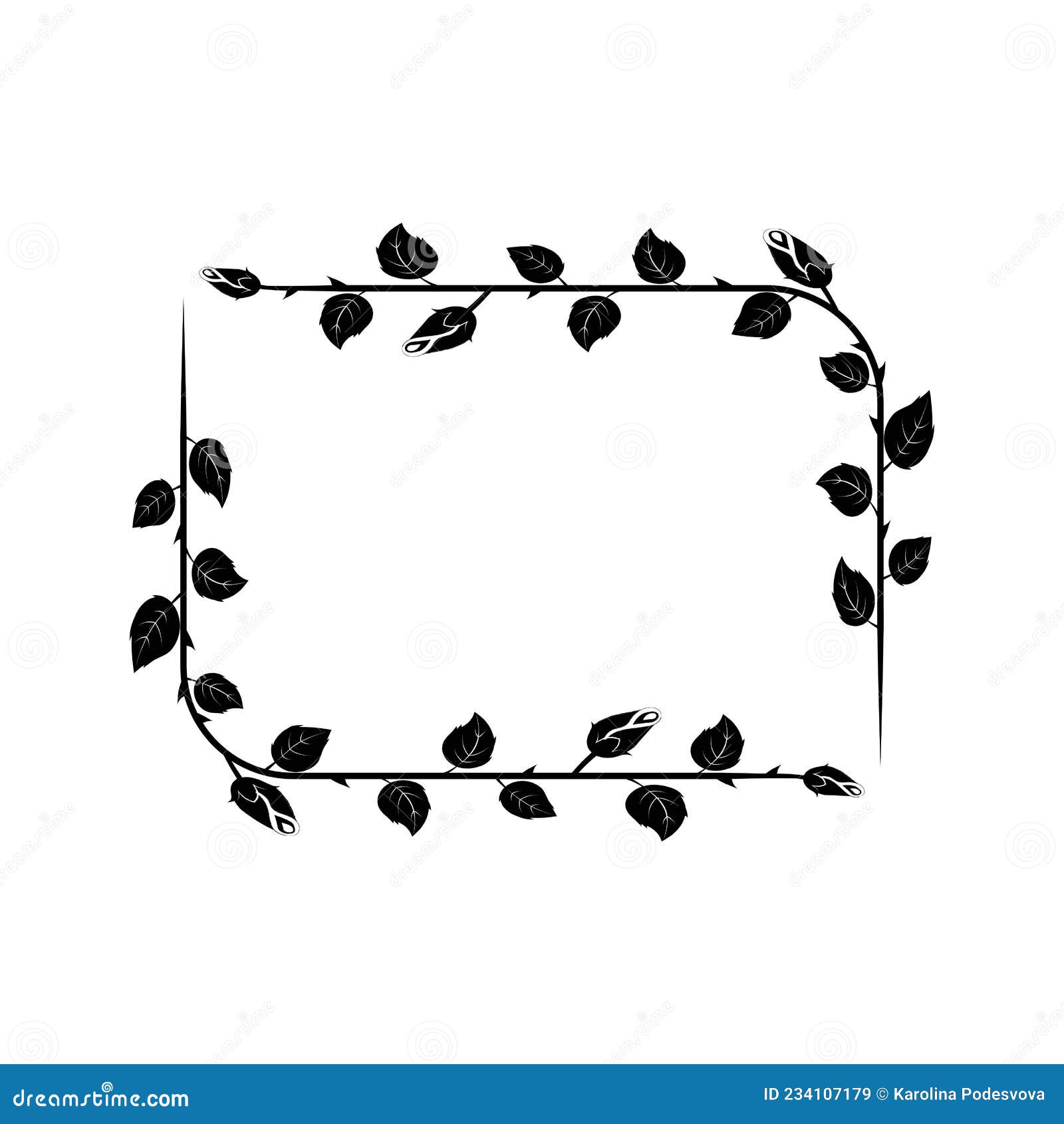 Thorny Branches with Leaves and Roses Buds, Black Elegent Classical ...