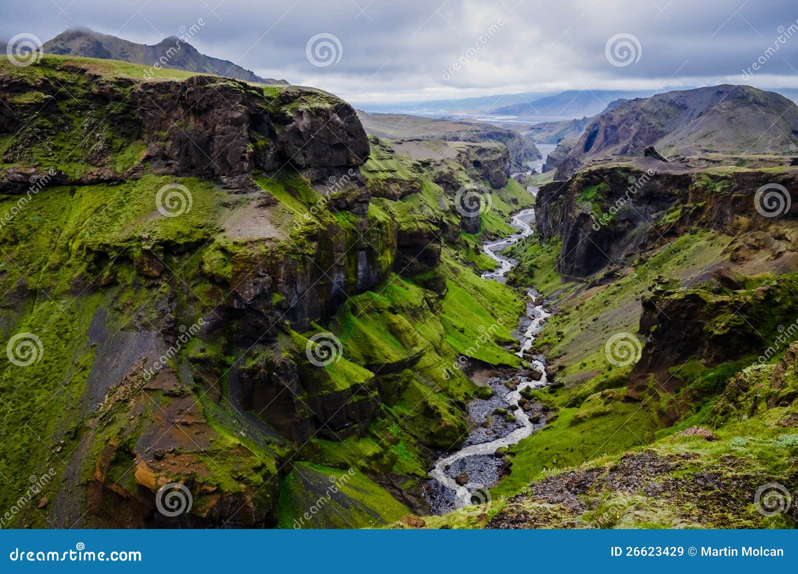 Thorsmork Mountains Canyon and River, Near Skogar Stock Image - Image ...
