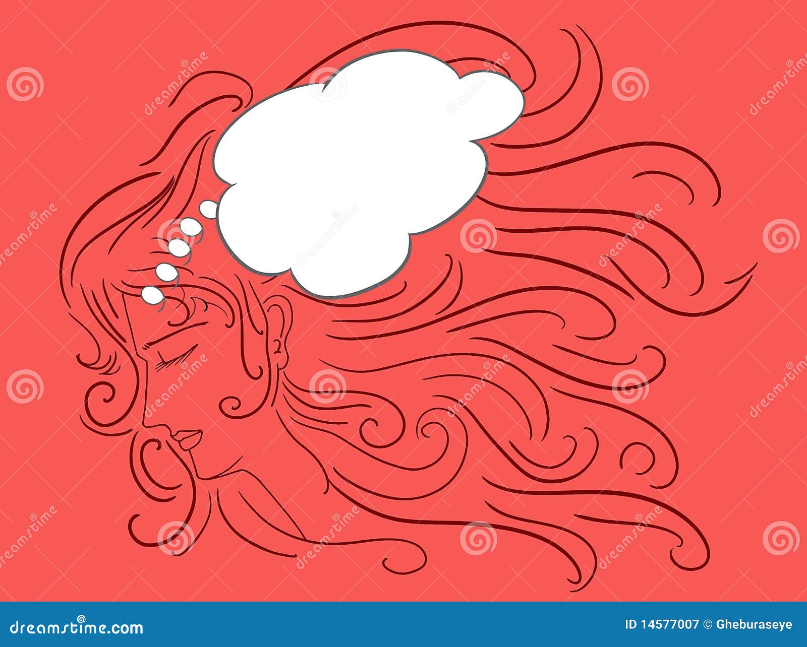 Stylized Woman Who is Thinking in Red and White Stock Illustration ...