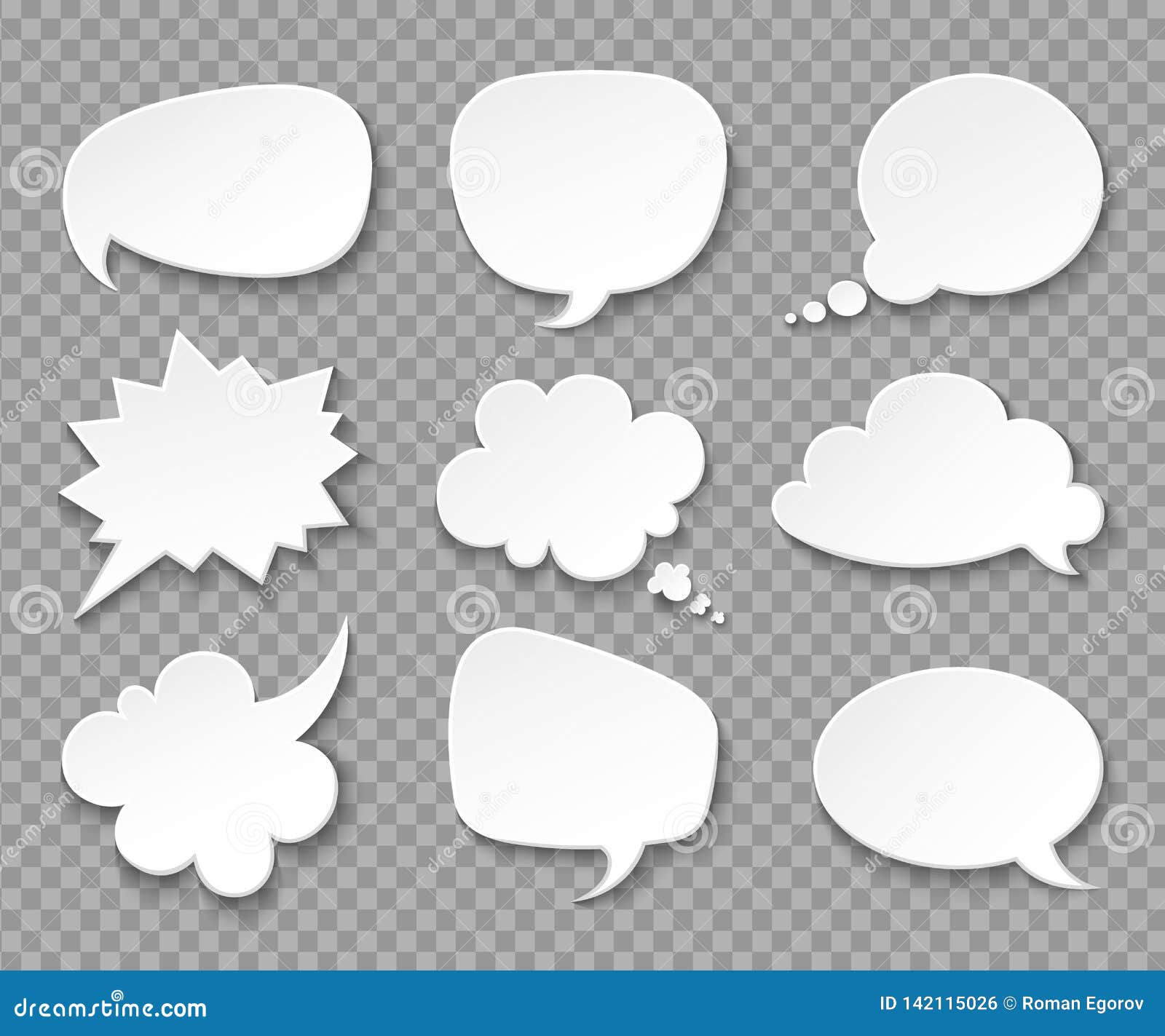 Thought Balloons. Paper White Speech Clouds. Thinking Bubbles Retro 3d ...