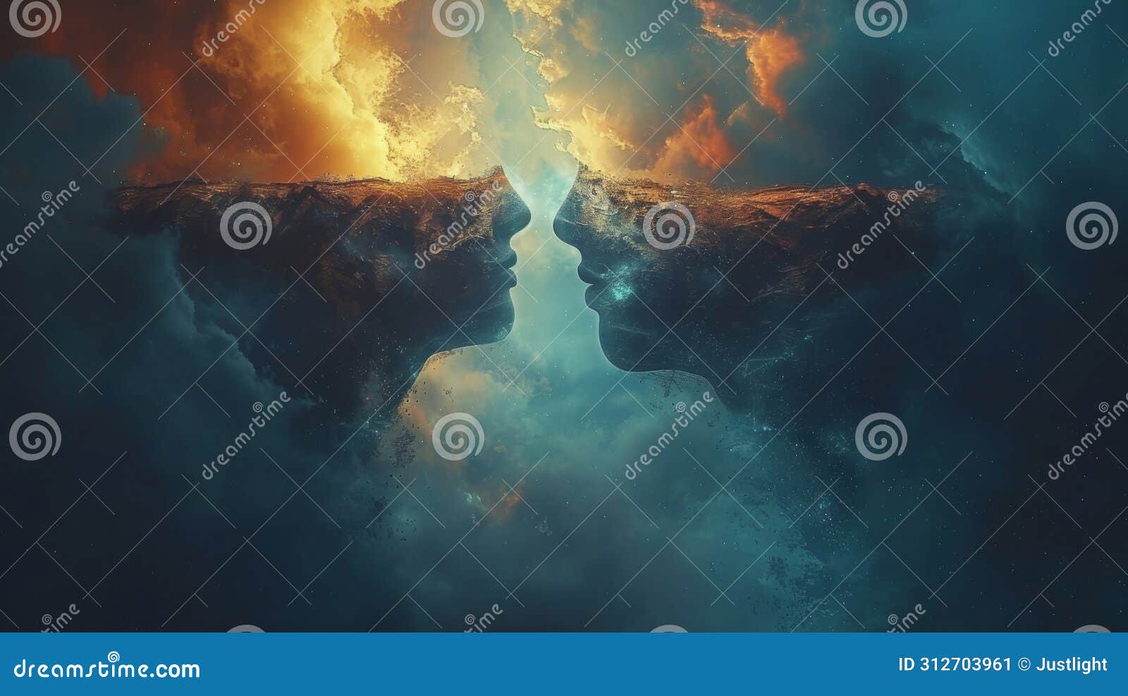 A Thought Bubble Bridge Connecting Two Separate Minds Representing the ...