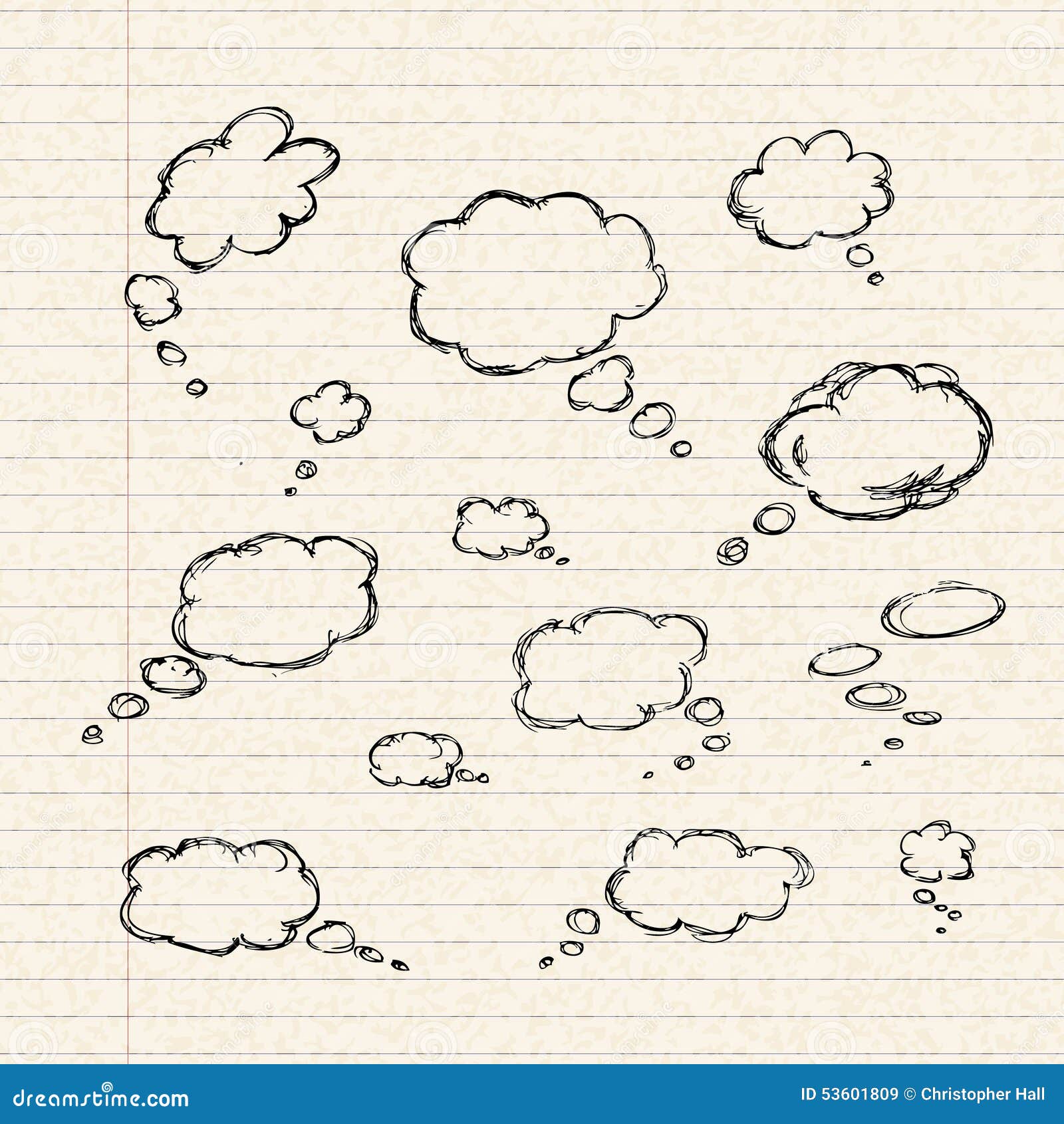 Thought Bubbles on of a Sheet of Lined Paper Stock Vector ...