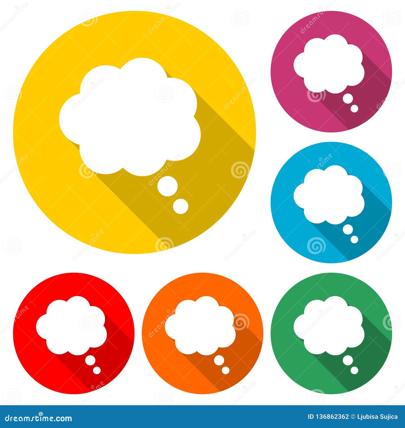 Thought Cloud, Thought Cloud Icon or Logo, Color Set with Long Shadow ...