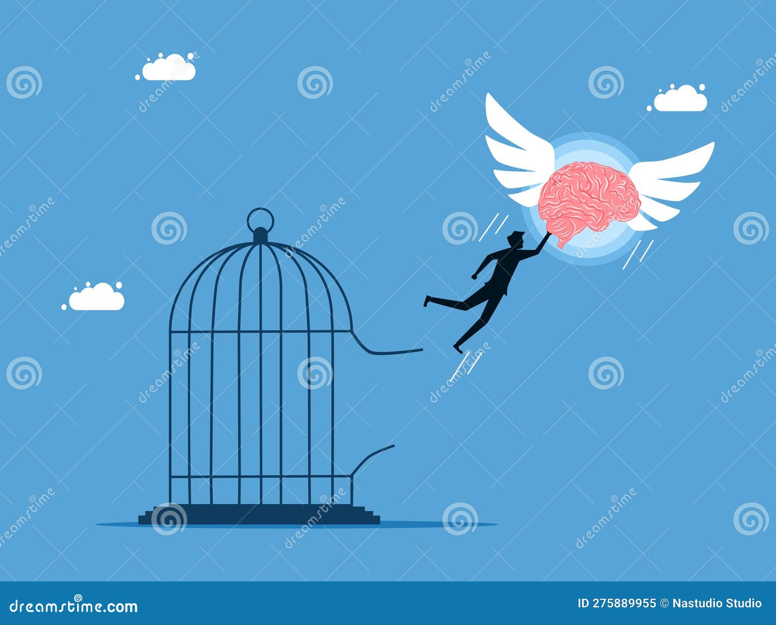 Thought Freedom. The Brain Leads The Businesswoman To Escape From The ...