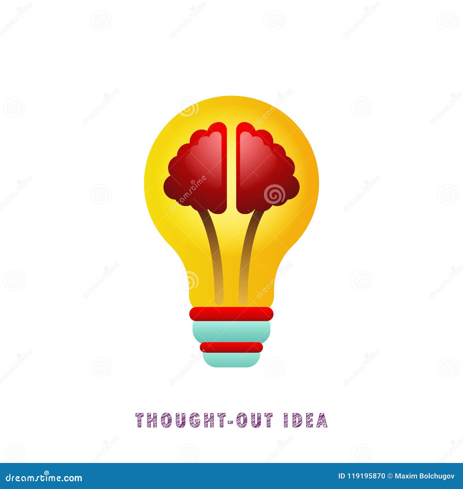 Thought-out Idea. Light Bulb with Brain. Vector Illustration. Flat ...