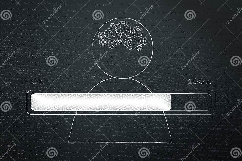 Person with Gearwheel Mind and Progress Bar Loading Idea on Top Stock ...
