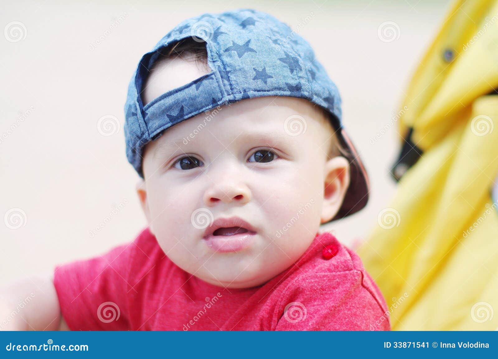 Thoughtful Baby on Baby Carriage Stock Image - Image of months, summer ...