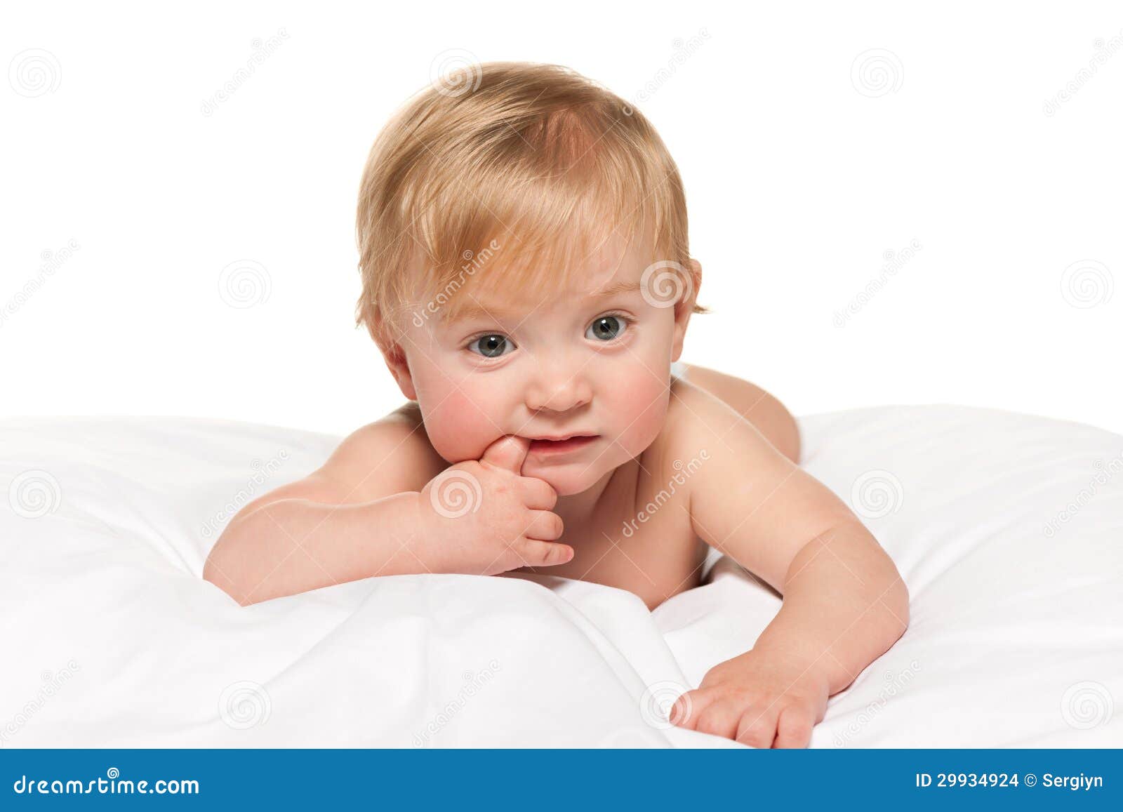 Thoughtful Baby Boy in the Bed Stock Photo - Image of little, serious ...