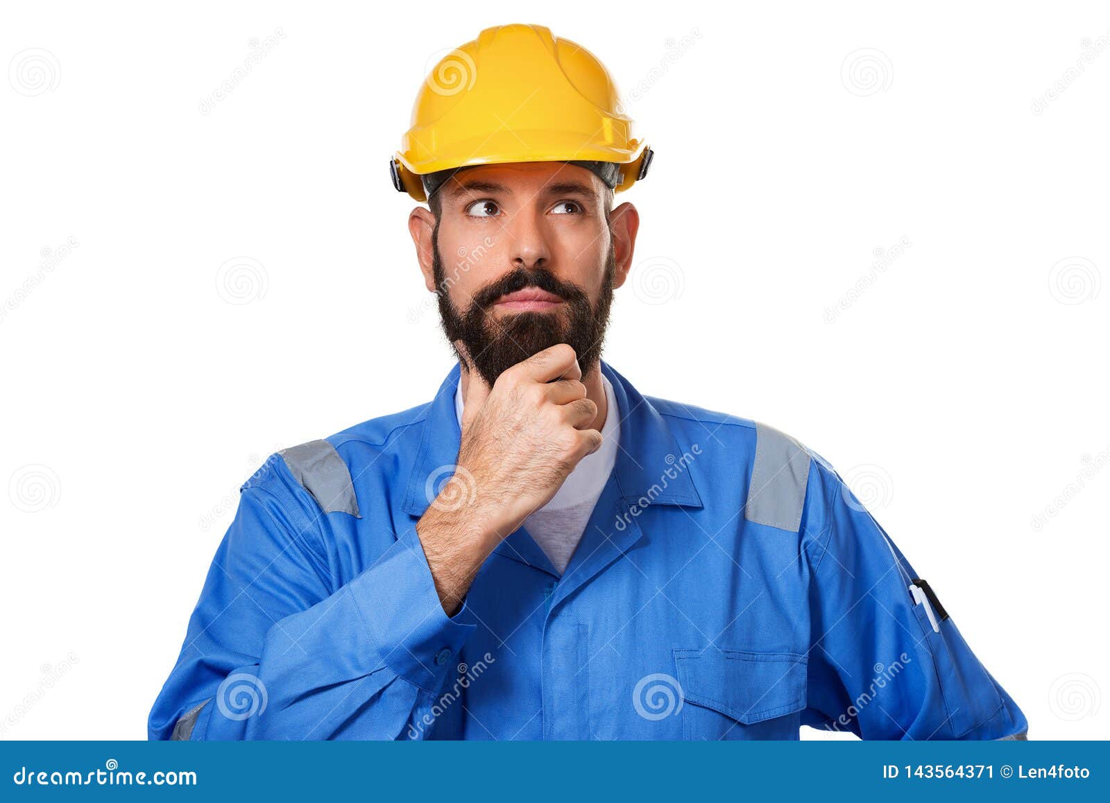 Thoughtful Bearded Builder In Hard Hat, Foreman Or Repairman In The ... Thoughtful Bearded Builder In Hard Hat, Foreman Or Repairman In The ...