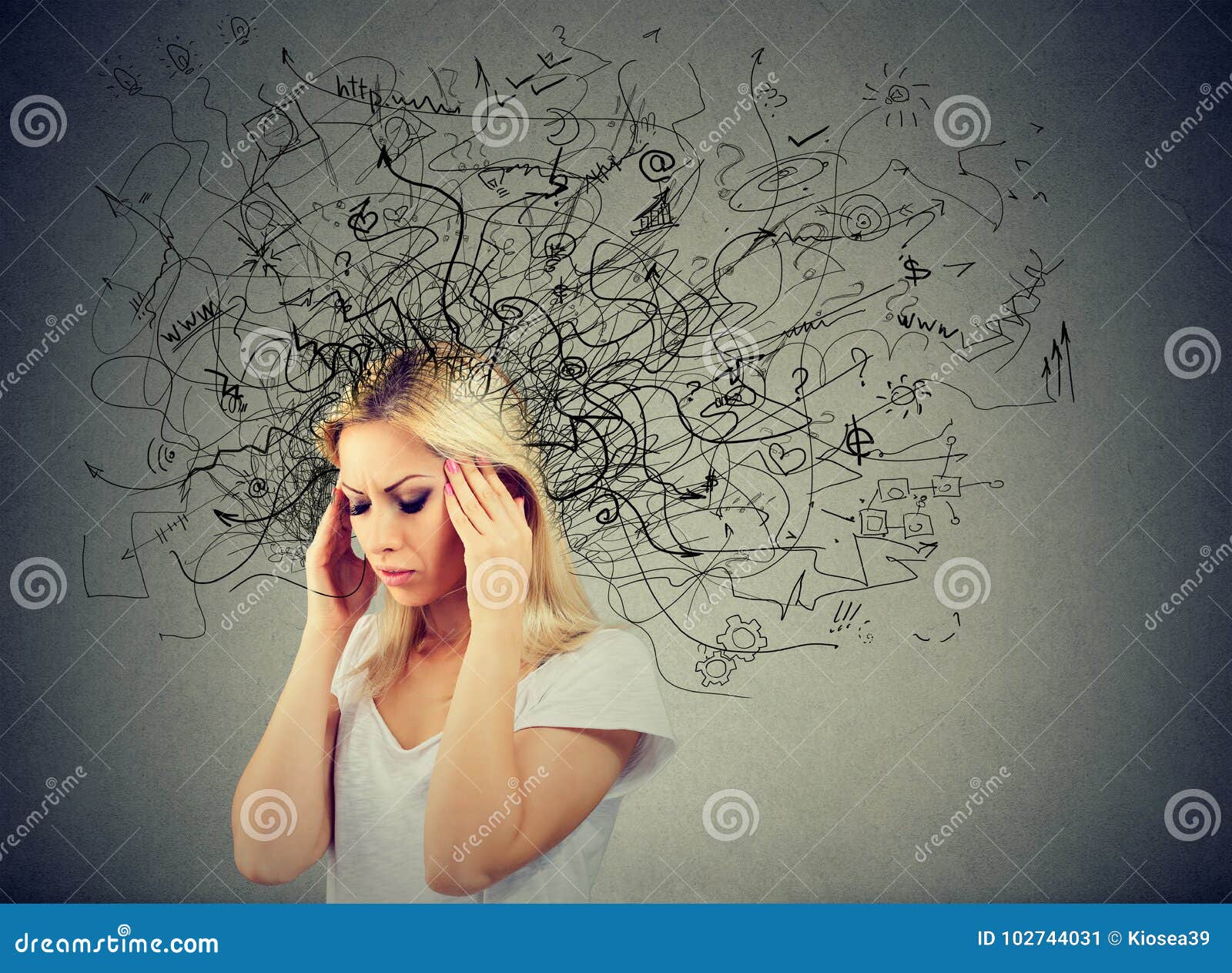 Thoughtful Blonde Young Woman with a Mess in Her Head Stock Image ...