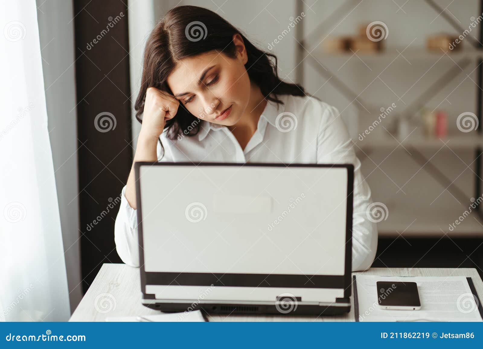 Thoughtful Bored Woman Cannot Concentrate on Work Stock Image - Image ...