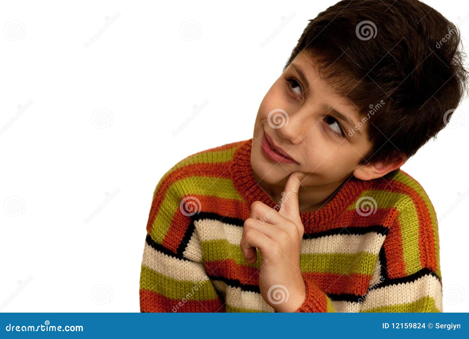 Thoughtful boy stock photo. Image of striped, gesture - 12159824
