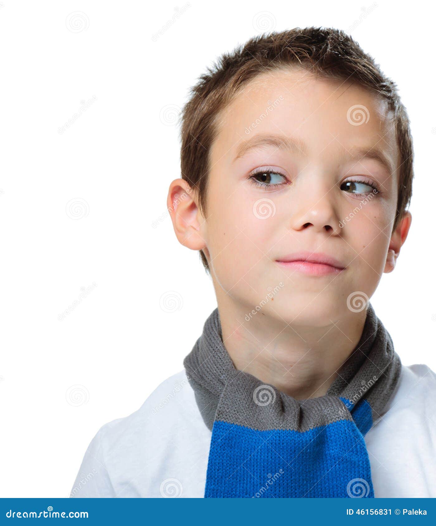 Thoughtful boy stock image. Image of adorable, blue, sideways - 46156831