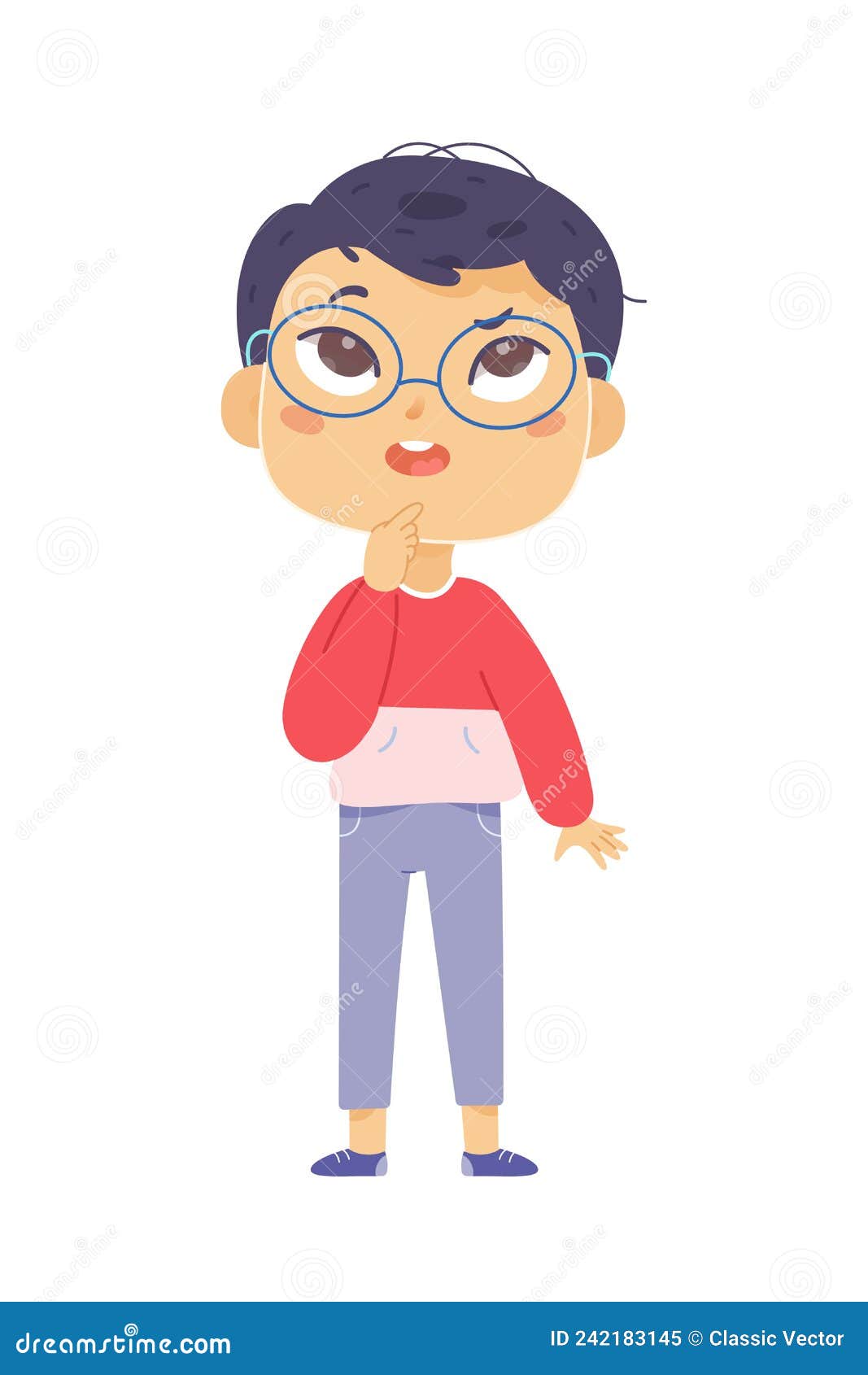 Thoughtful Boy in Doubt with Difficulty and Question, Kid with Glasses ...