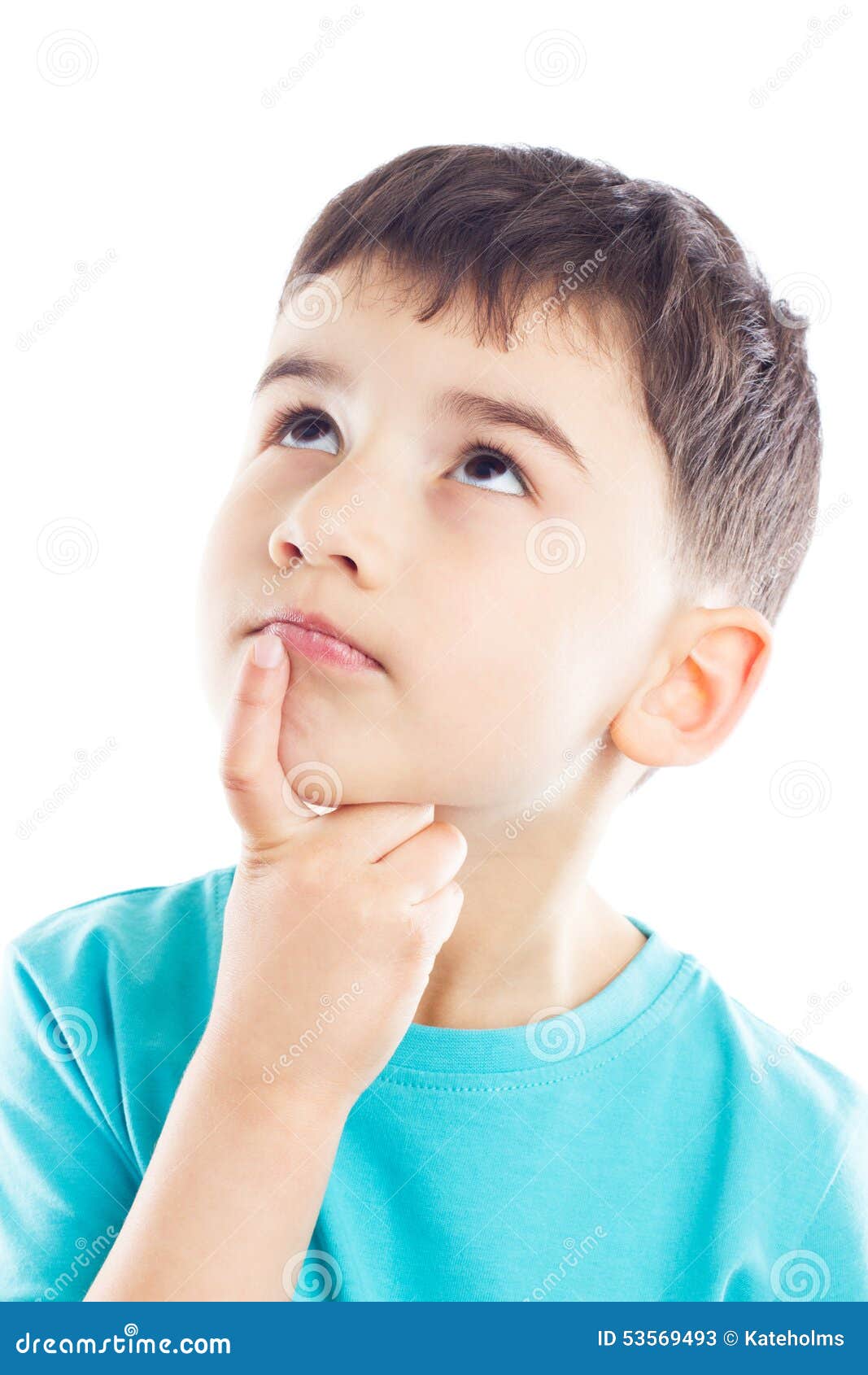 Thoughtful Boy with Finger on Chin Stock Image - Image of caucasian ...