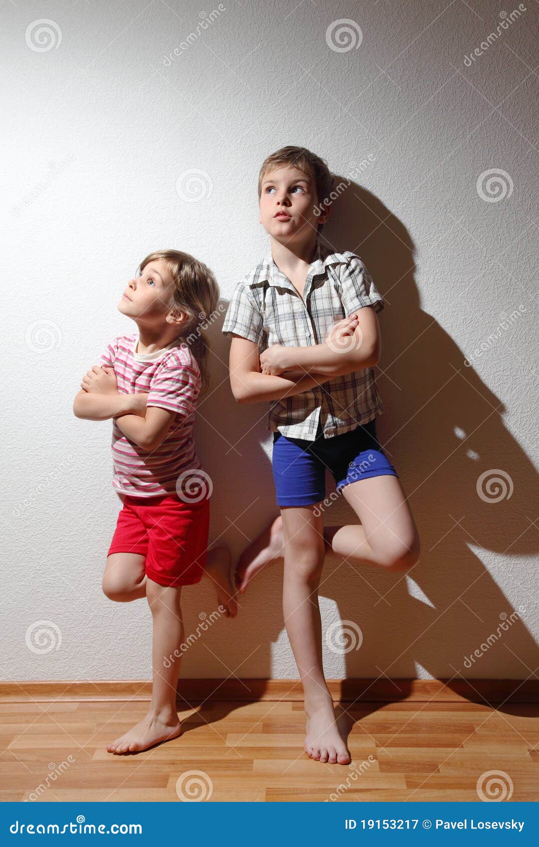 Thoughtful Boy and Girl Stand with Folded Hands Stock Image - Image of ...