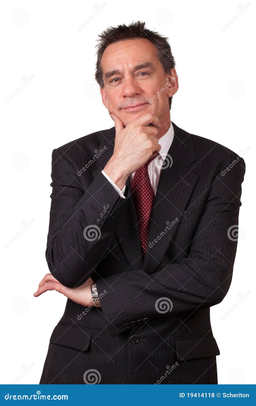 Thoughtful Business Man in Suit with Hand To Face Stock Photo - Image ...