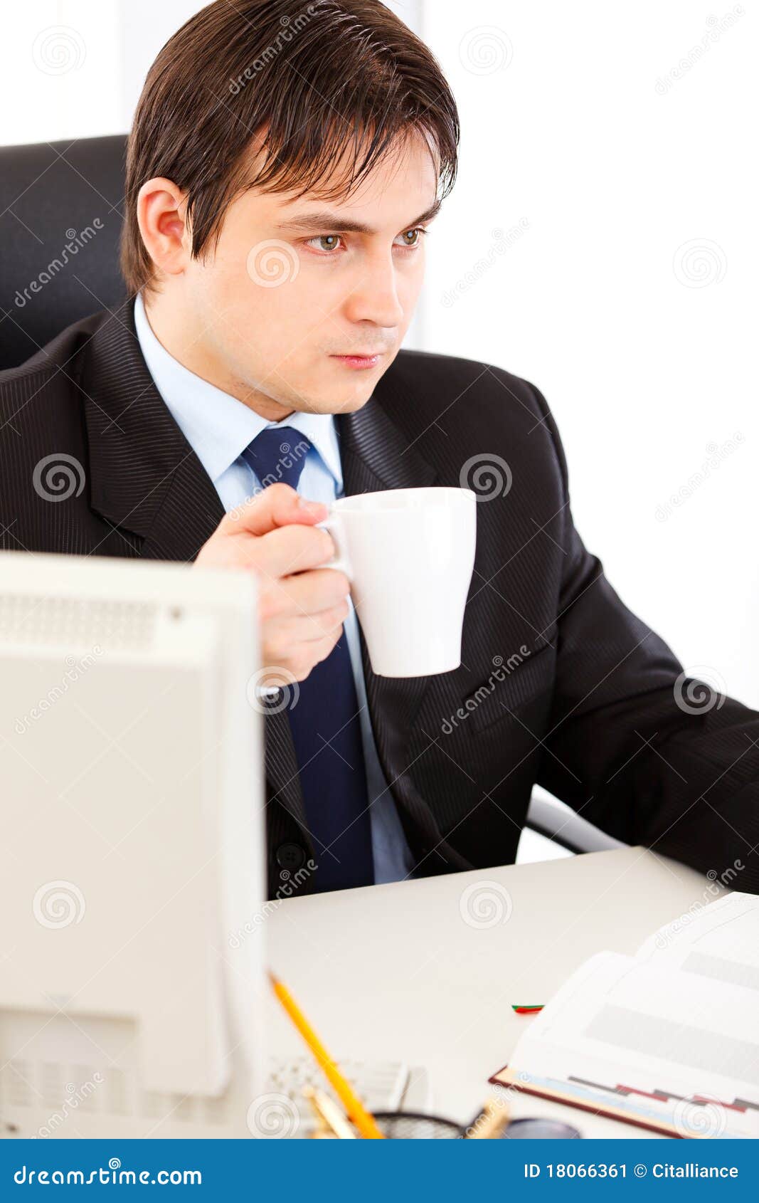 Thoughtful Businessman Holding Cup of Tea in Hand Stock Image - Image ...