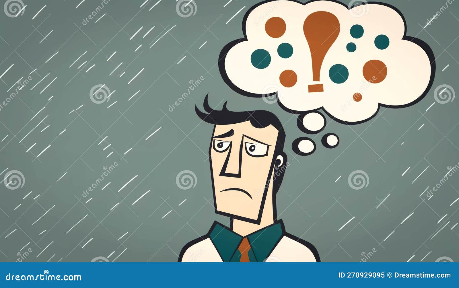 Thoughtful Cartoon Man, Flat Lay, Generative AI. Stock Illustration ...