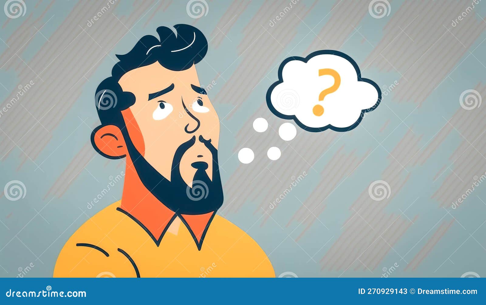 Thoughtful Cartoon Man, Flat Lay, Generative AI. Stock Illustration ...