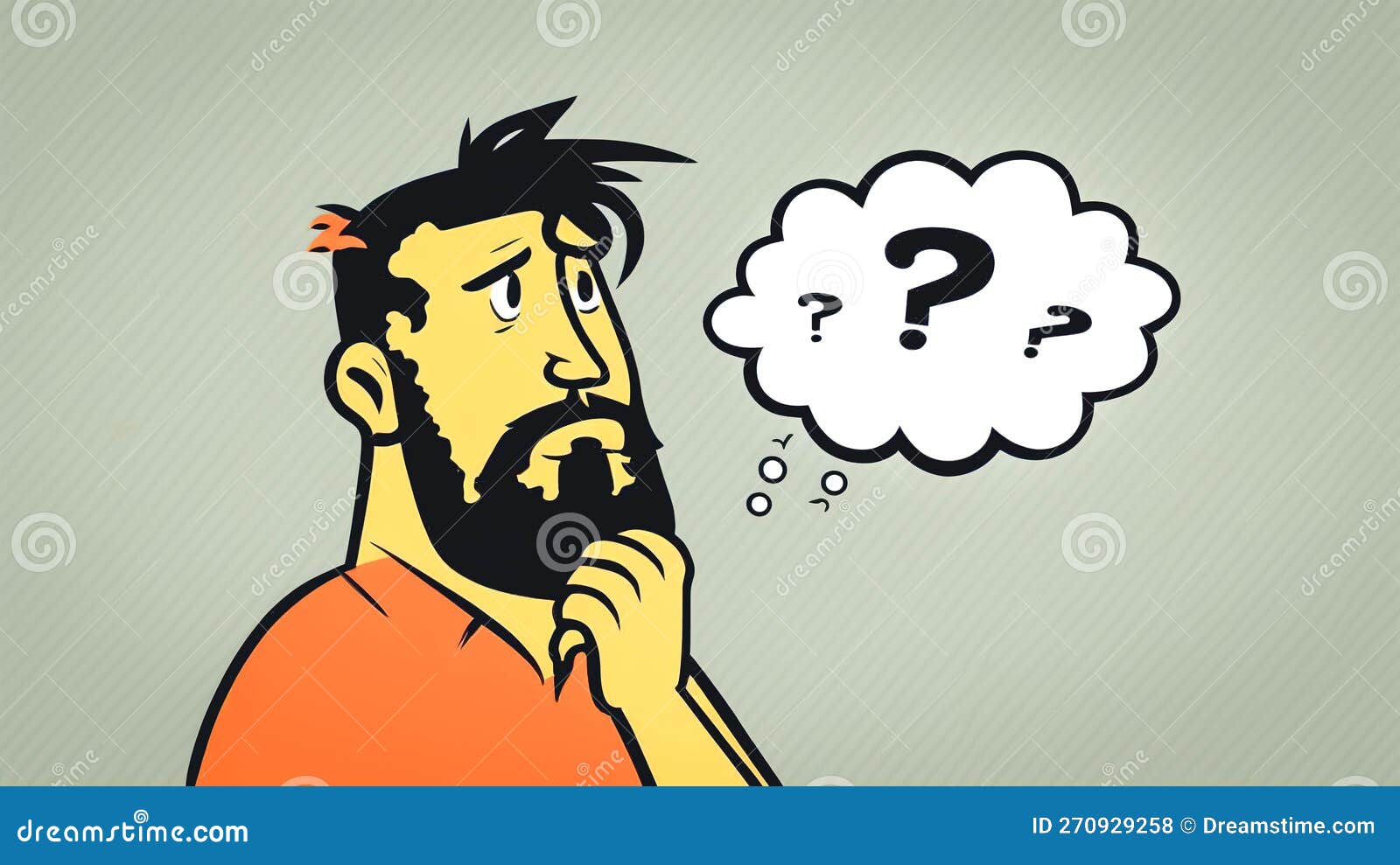 Thoughtful Cartoon Man, Flat Lay, Generative AI. Stock Illustration ...