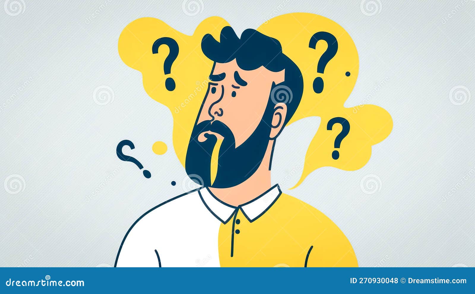 Thoughtful Cartoon Man, Flat Lay, Generative AI. Stock Illustration ...