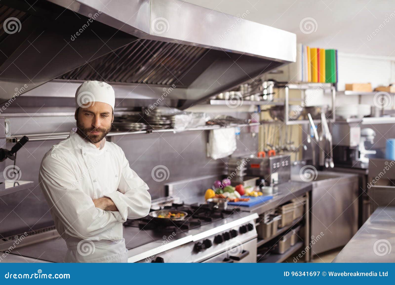 Thoughtful Chef Standing in Commercial Kitchen Stock Image - Image of ...