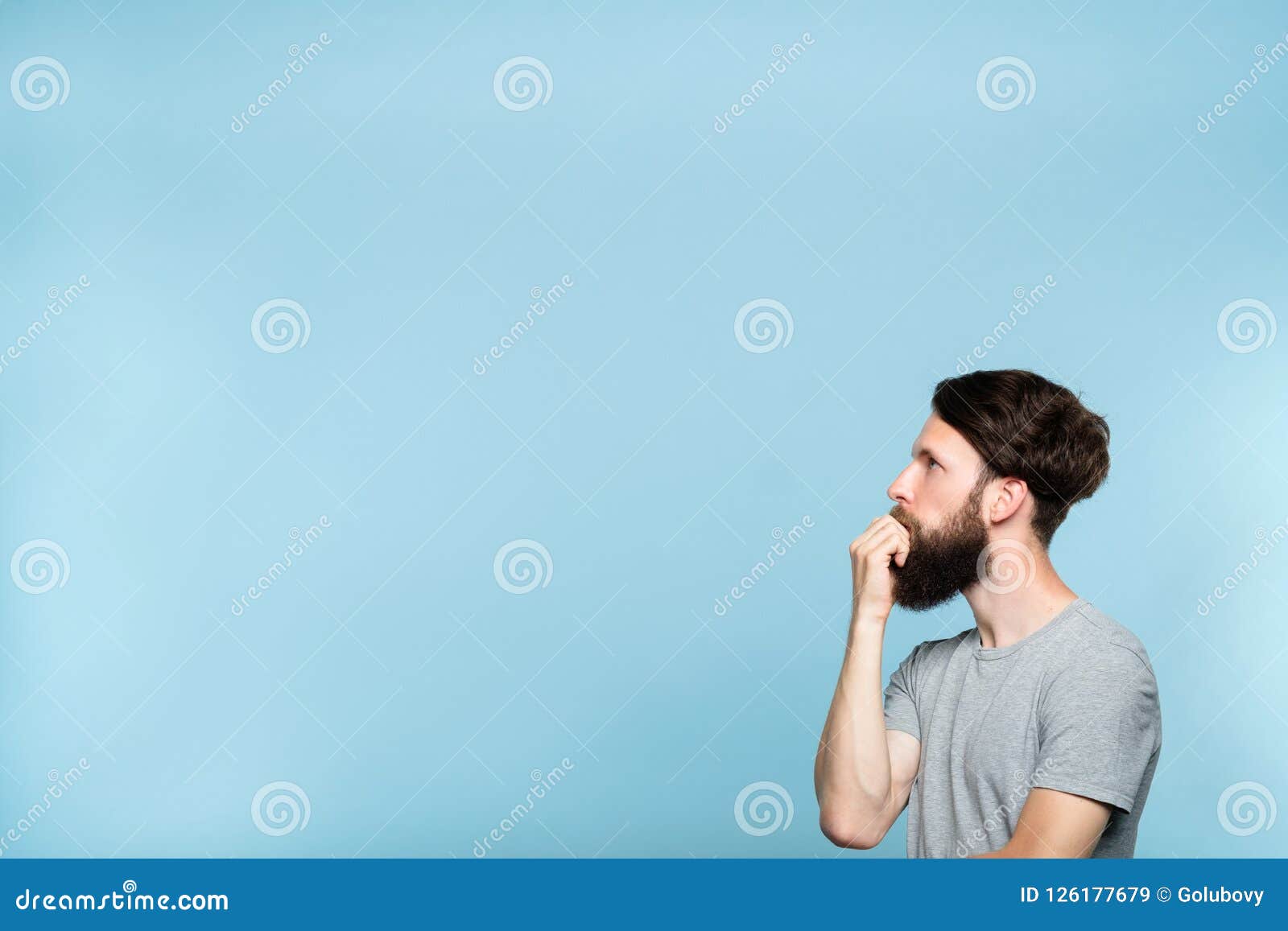 Thoughtful Contemplative Man Look Sideway Thinking Stock Image - Image ...