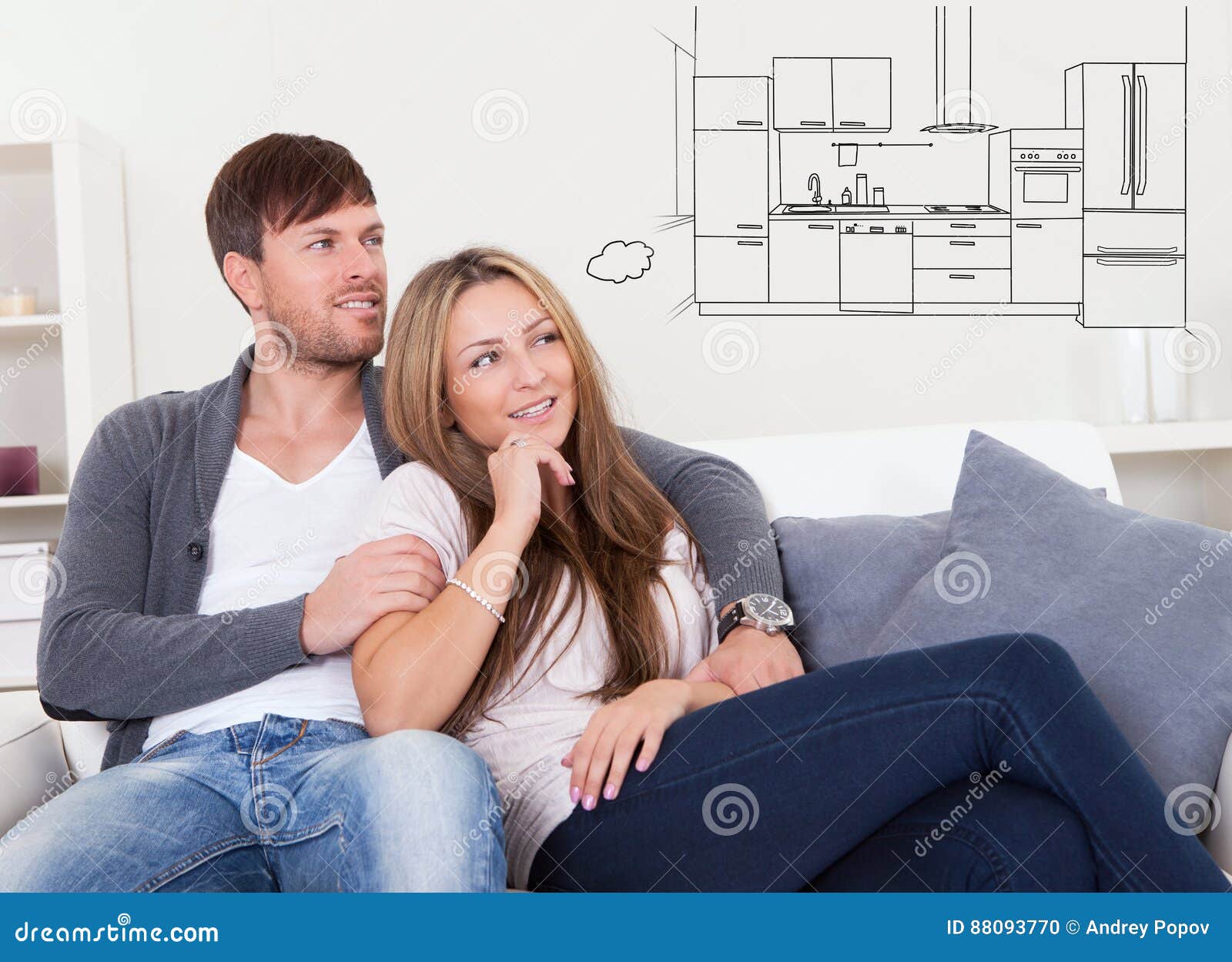 Thoughtful Couple Thinking of Having Modern Kitchen Stock Photo - Image ...