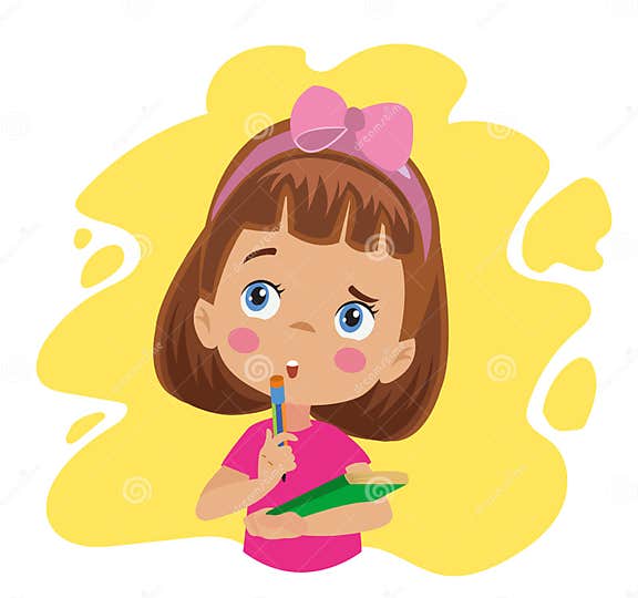 Thoughtful Cute Boy Taking Notes Stock Illustration - Illustration of ...