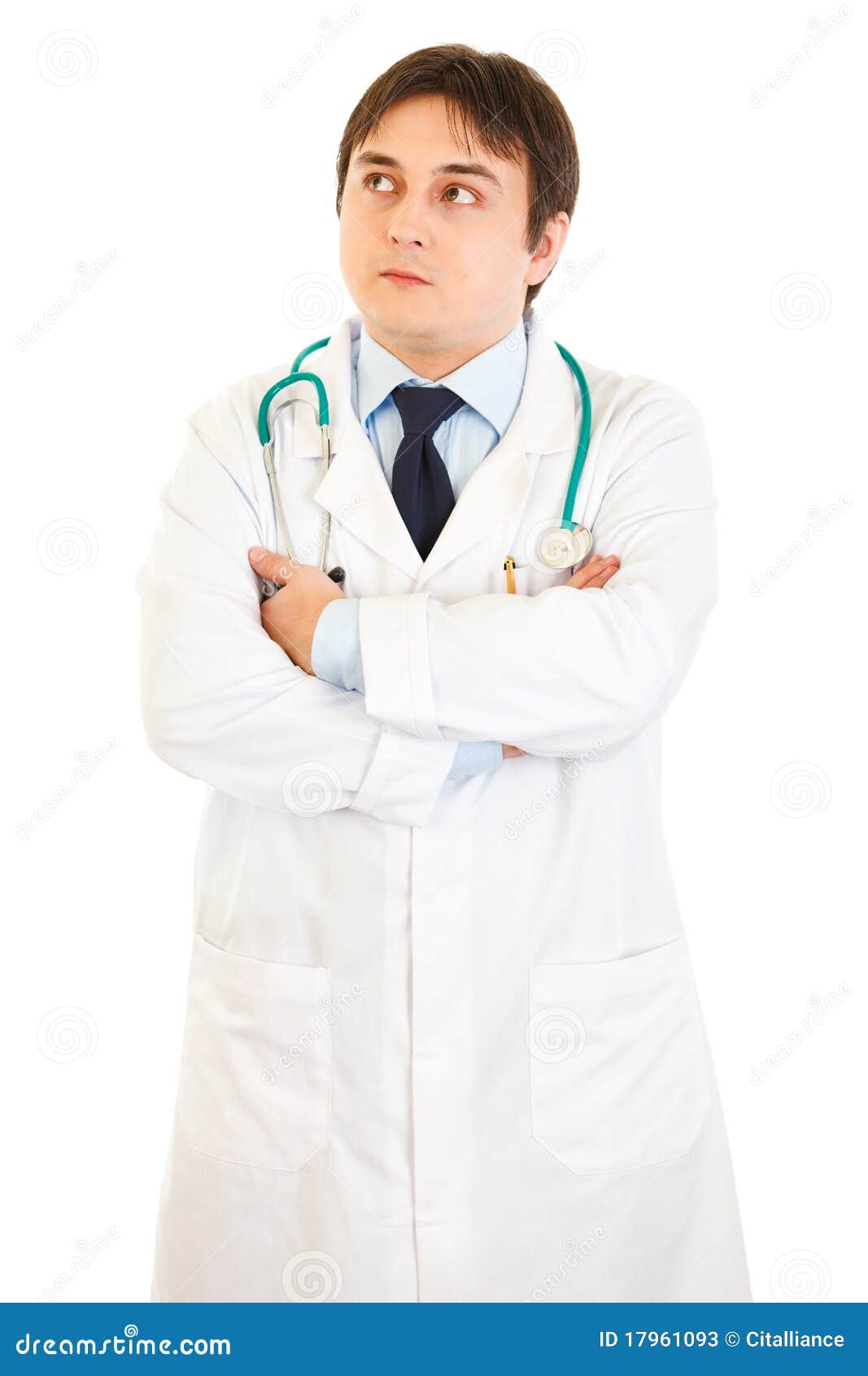 Thoughtful Doctor Looking Up at Copy Space Stock Image - Image of ...
